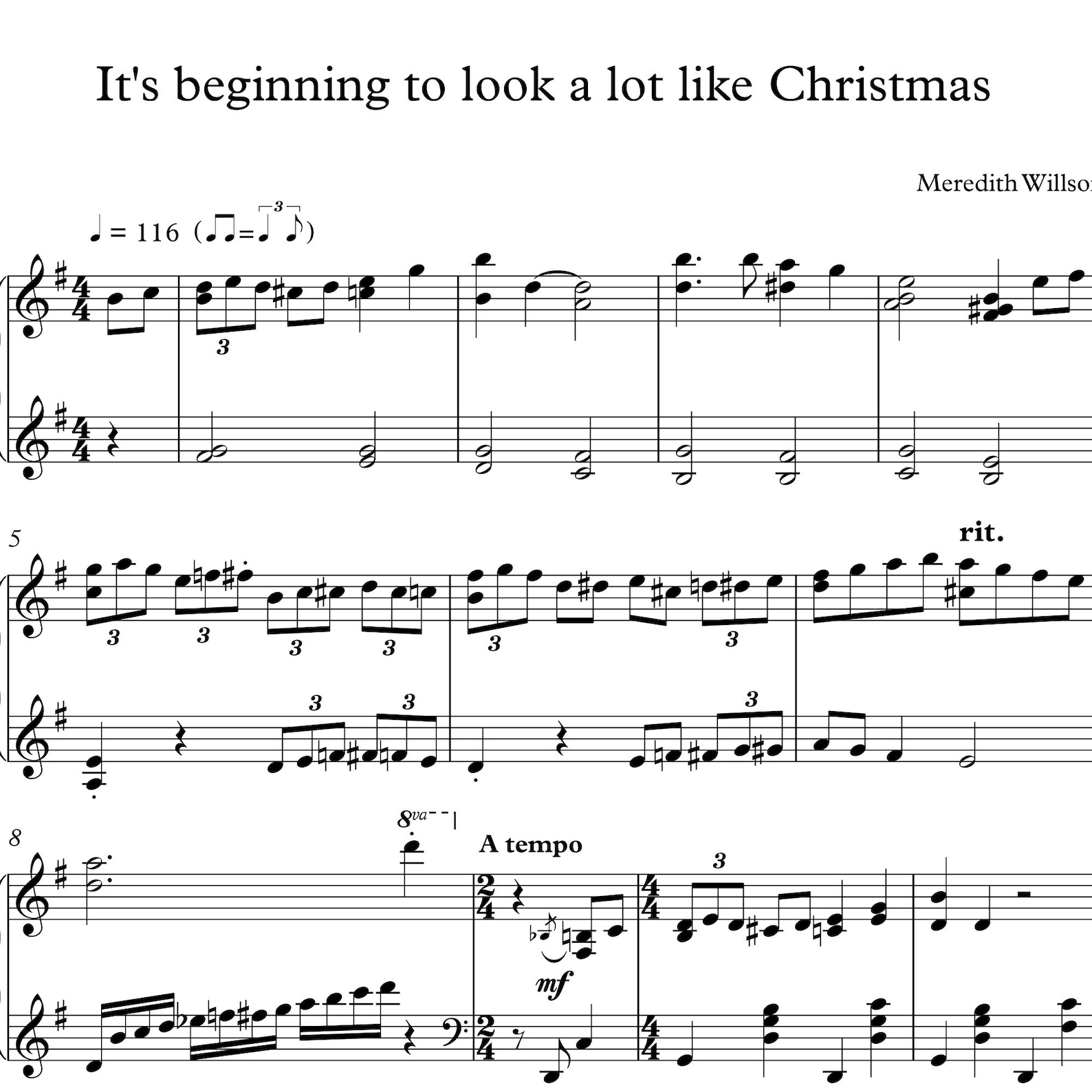 It's Beginning to Look a Lot Like Christmas, Piano Solo Sheet Music ...