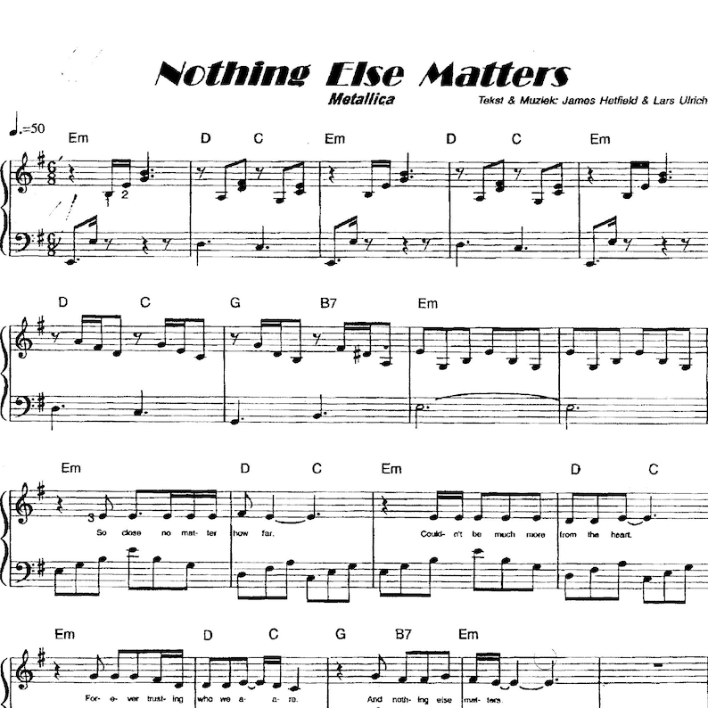 Nothing Else Matters, Metallica, Piano Solo Sheet Music - Etsy