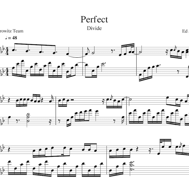 Perfect Ed Sheeran, Piano Solo Sheet Music, Digital Score PDF Lyrics - Etsy
