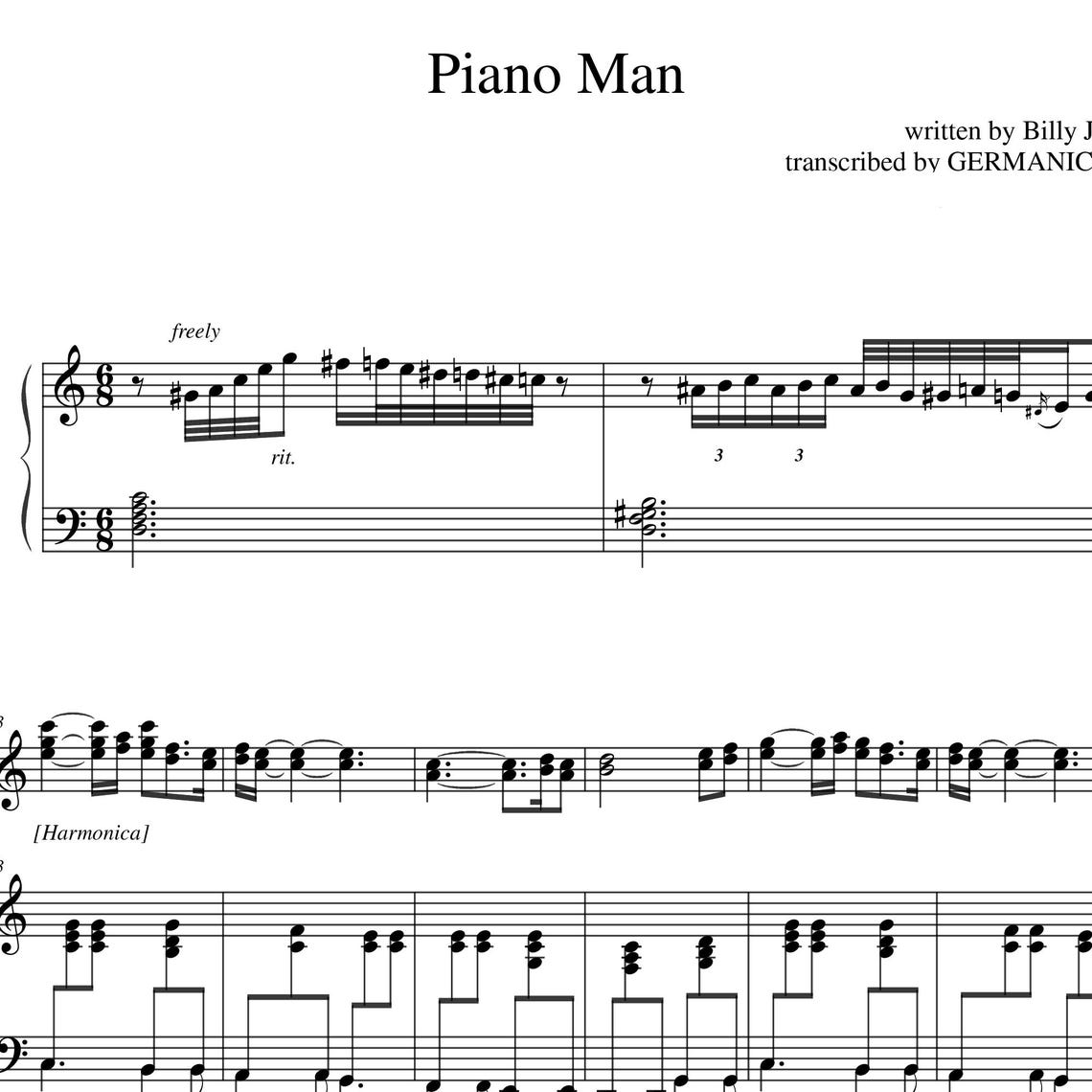 Piano Man, Billy Joel, Piano Solo Sheet Music With Harmonical and ...