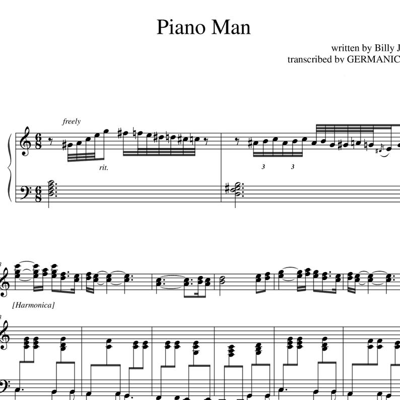 Piano Man, Billy Joel, Piano Solo Sheet Music With Harmonical and ...