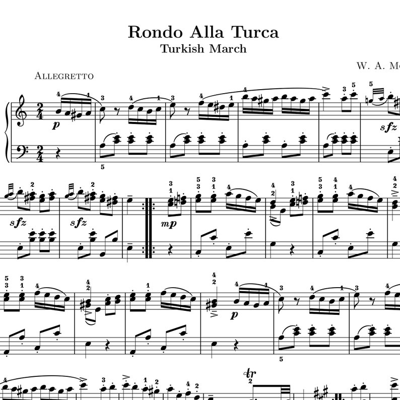 Turkish March, Mozart, Piano Solo Sheet Music, Classic Music Wolfgang ...