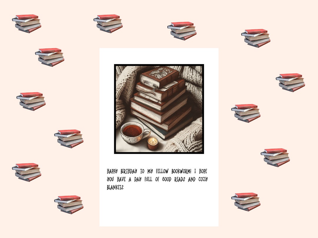 Printable Bookworm Birthday Card Instant Download 4 X - Etsy