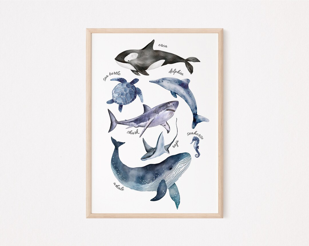Sea Animals Print, Under the Sea Nursery Decor, Ocean Animals Printable ...