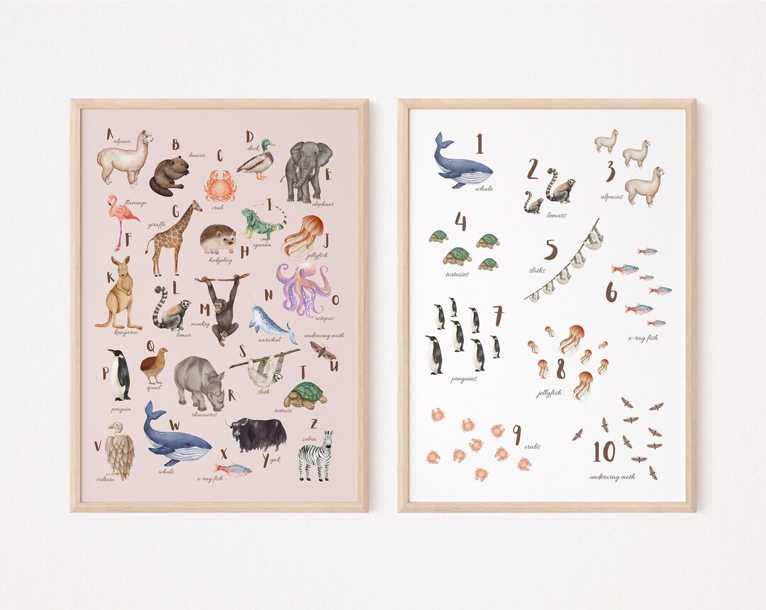Animal Alphabet Art, Animal Numbers, Printable Alphabet Poster, A-Z ...