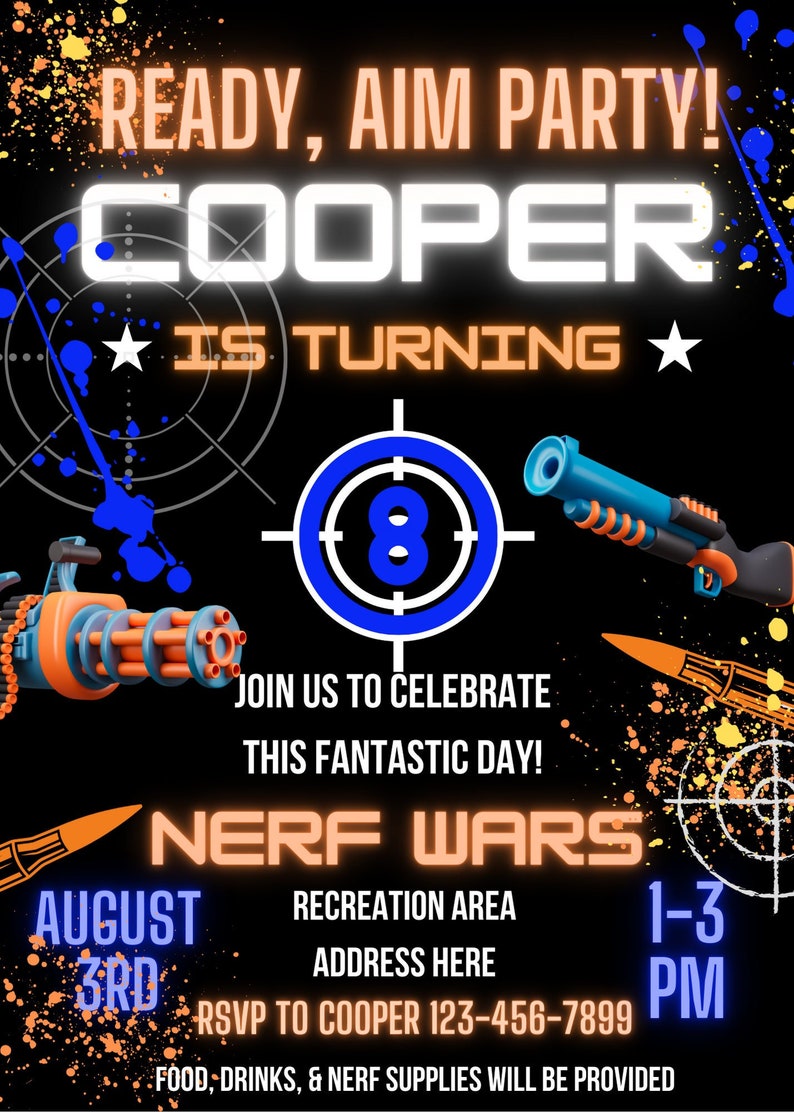 Nerf Editable Birthday Party Invitation Printable Birthday Nerf Party
