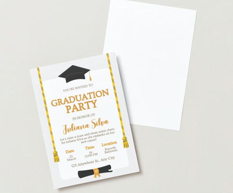 Graduation Party Invitation Template, Printable Graduation Gold Black ...