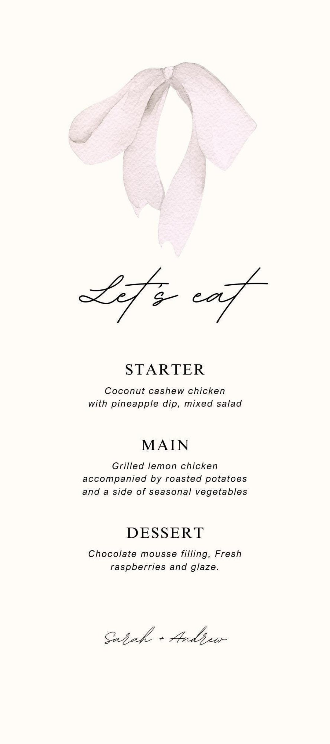 Girly Meal Menu Editable Template, Dinner Menu, Lunch Menu, Wedding ...