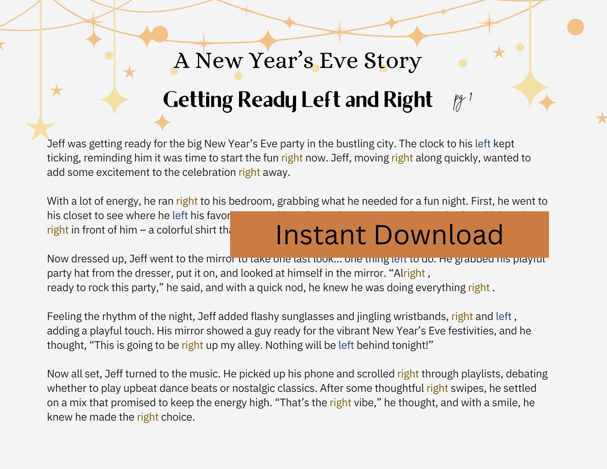 New Year's Eve Left Right Game, Downloadable New Year's Game, Printable ...
