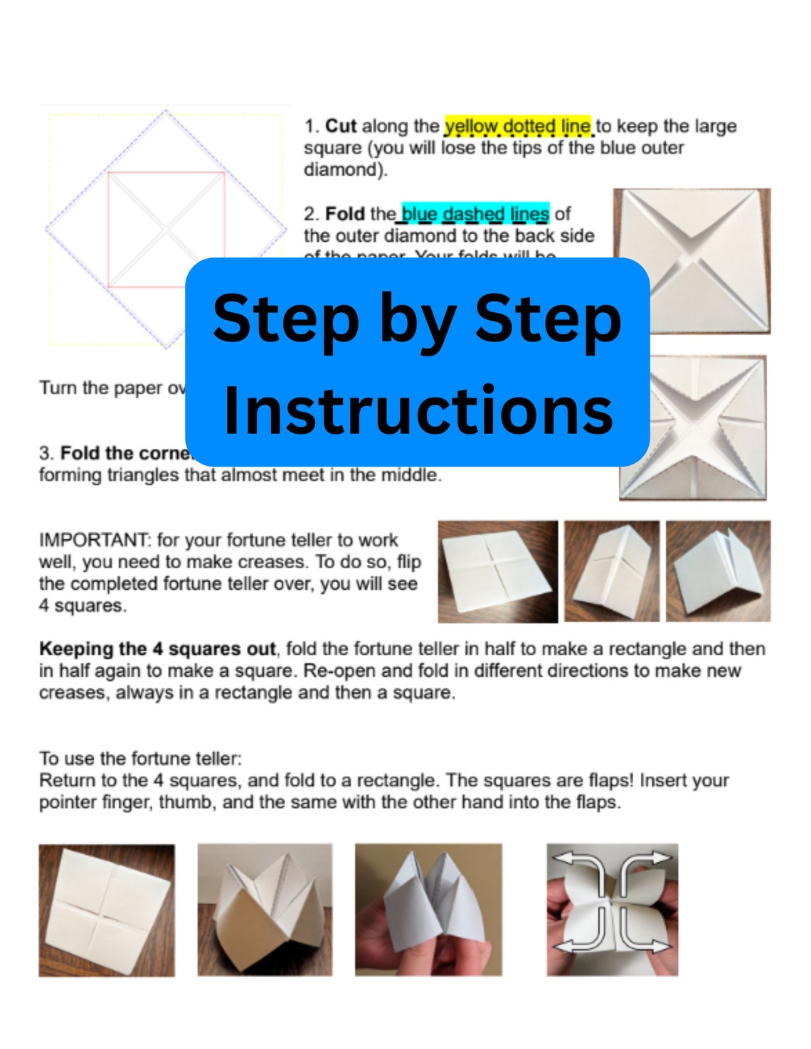 Paper Fortune Teller Template / Printable Fortune Teller Kit / Origami ...