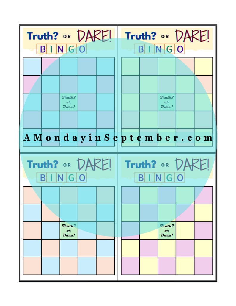 Truth or Dare Game / Bingo Cards for Truth or Dare Game / DIY Cheap ...