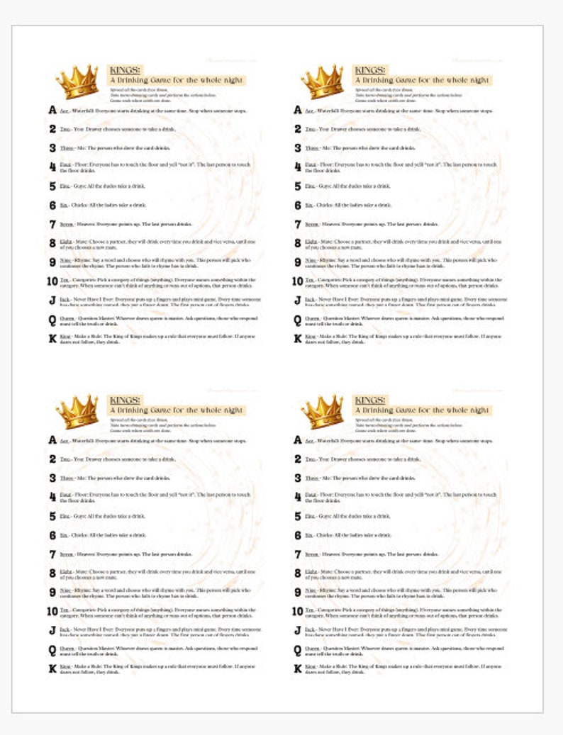 Kings Drinking Game Rules, Friends Birthday Party Drinking Game, Girls ...