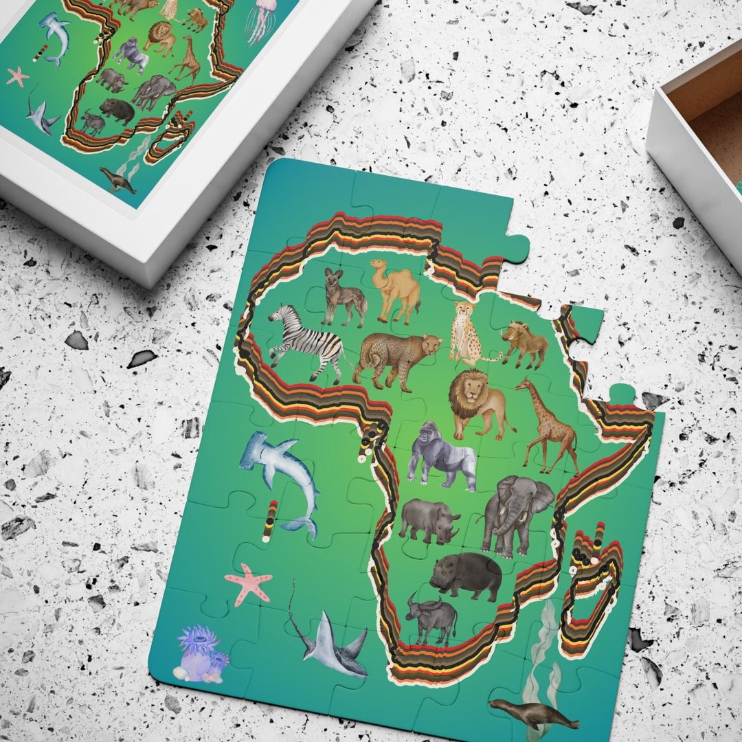 African Continent Puzzle With Animals, Educative Montessori Map Puzzle ...