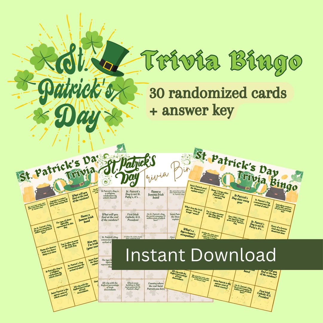 St Patricks Day Trivia Bingo, St. Patricks Printable Party Games ...