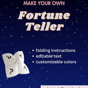 Paper Fortune Teller Template / Printable Fortune Teller Kit / Origami ...