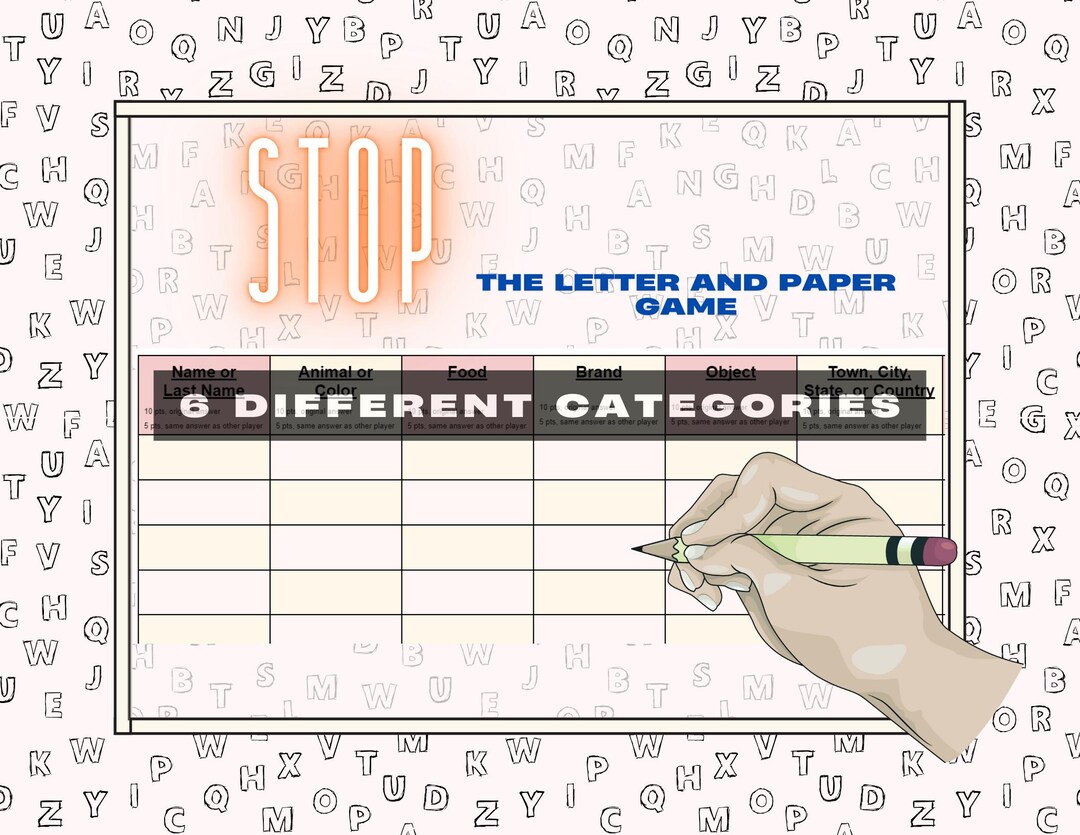 STOP Game / Editable Game for Kids / Word Games / Quiet Competition for ...