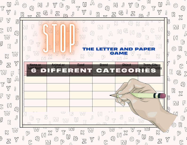 STOP Game / Editable Game for Kids / Word Games / Quiet Competition for ...