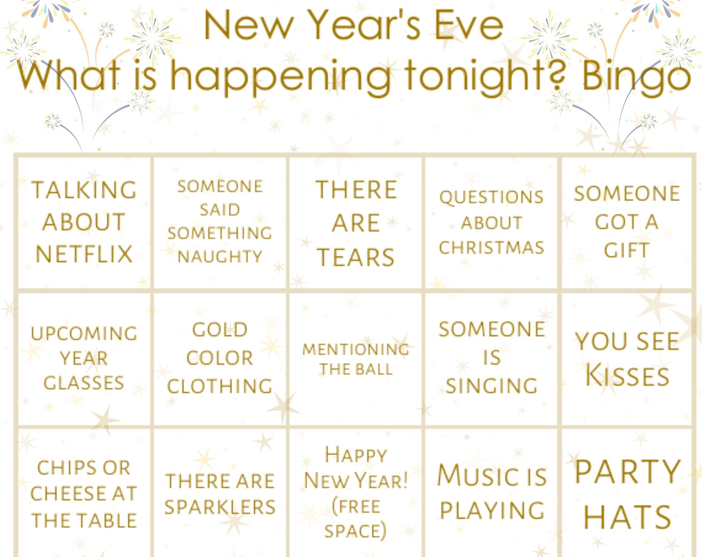 New Year's Eve Bingo, Downloadable New Year's Game, Printable New Years ...