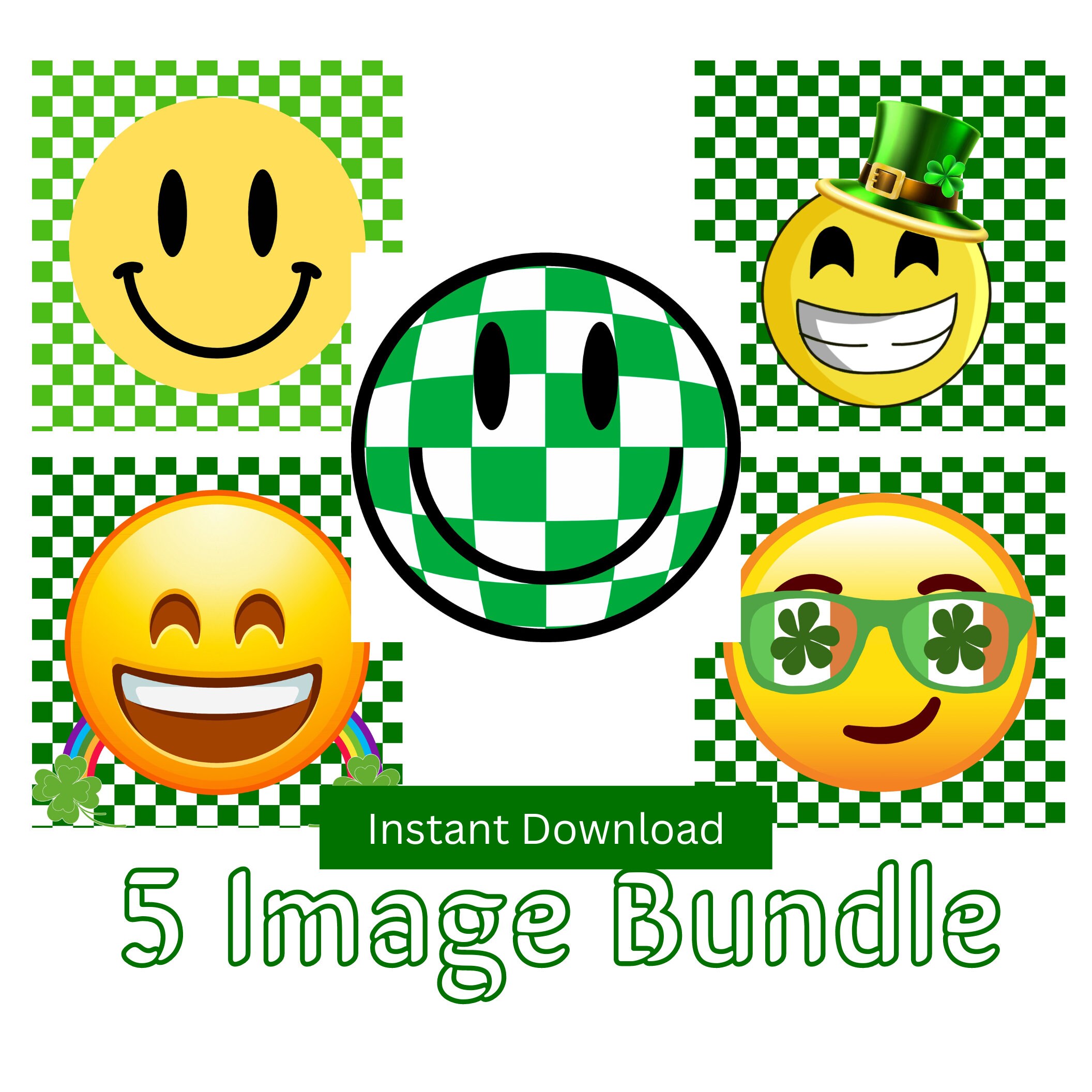 Checkered Smiley St Patrick PNG Bundle, Groovey Retro Stpatricks Day ...
