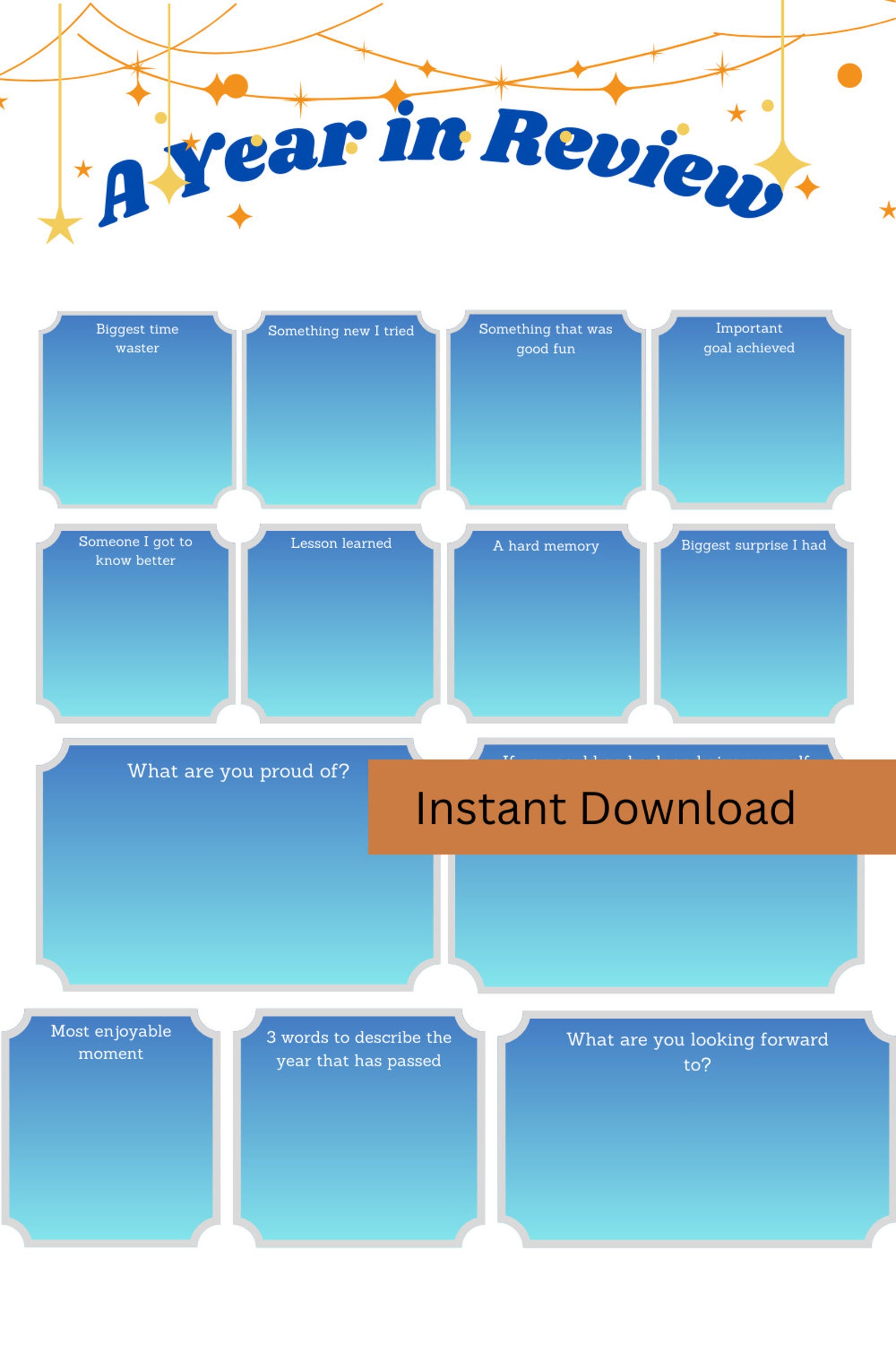 Year in Review Printable Activity Sheet, New Year's Eve Journal ...