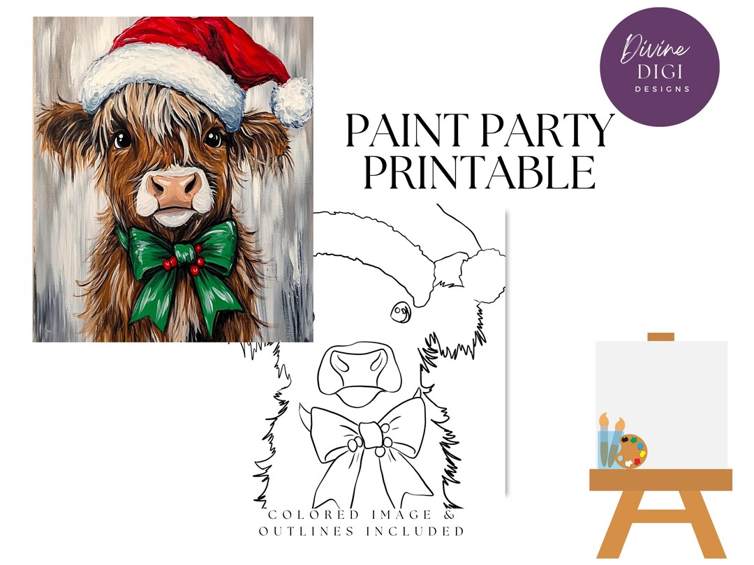 Christmas Highlander, DIY Paint Party,printable, Pre Drawn Canvas ...