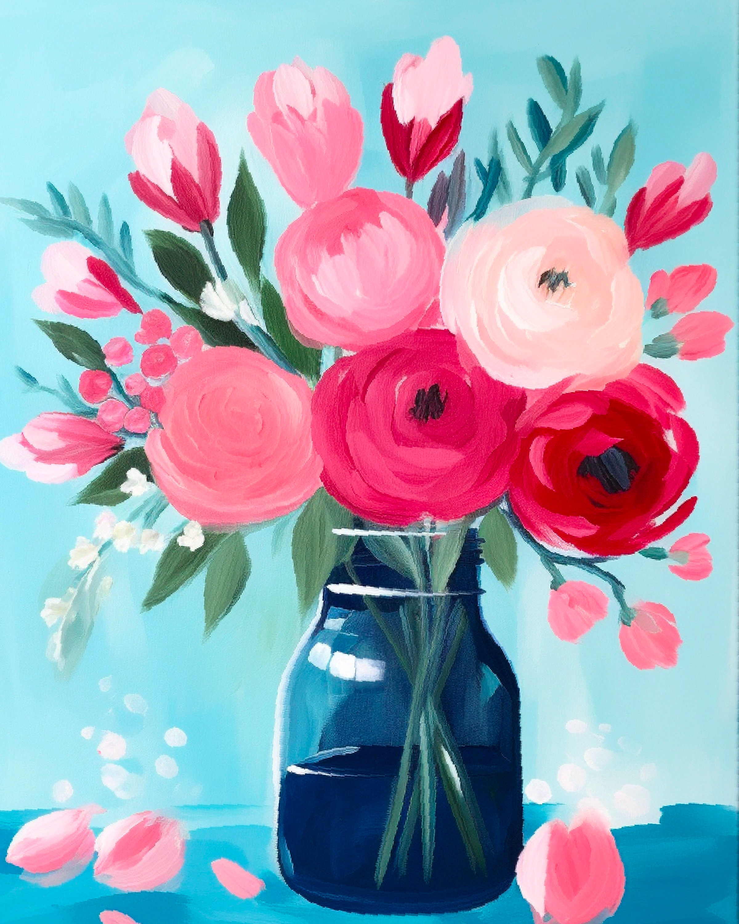 DIY Paint Party Printable, Pre-drawn Flowers in Vase Canvas Diy ...