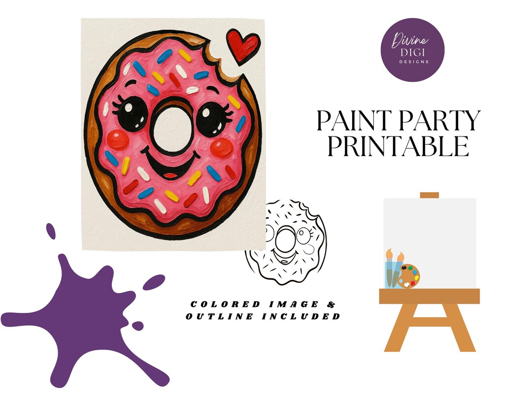 Valentine Donut Paint Party Printable| DIY Canvas Art (digital Download ...