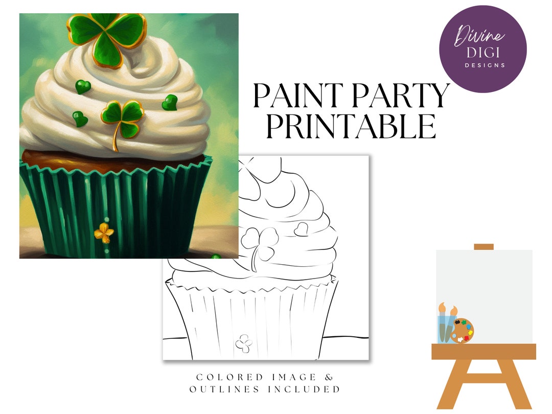 St Patrick's Day Cupcake Paint Party Printable (PNG Digital Download ...