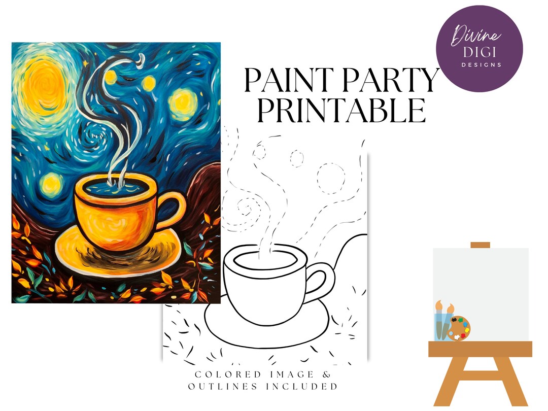 Starry Night Coffee Paint Party Printable (digital Download) - Etsy