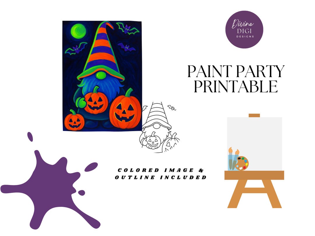 Fluorescent Halloween Gnome Coloring Page: DIY Paint Party (digital ...
