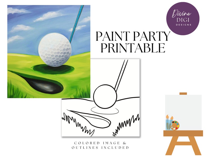 Golf Paint Party Printable: DIY Canvas Art (PNG Digital Download) - Etsy