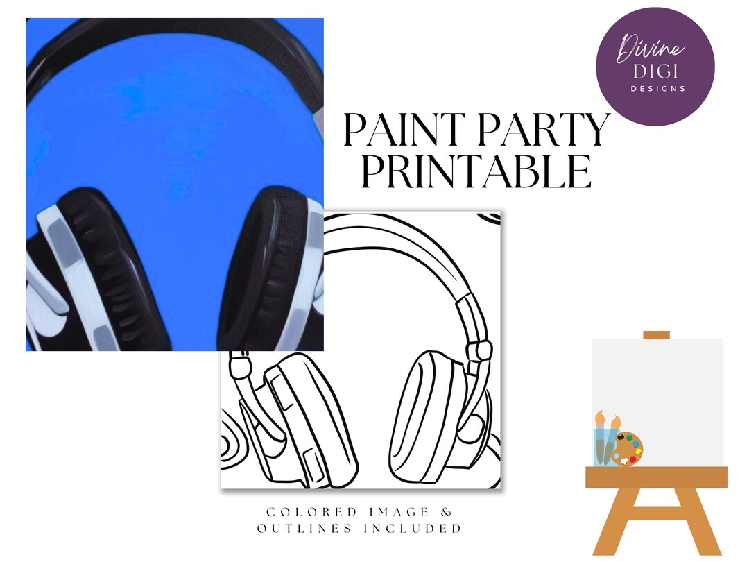 Headphones Paint Party Printable: DIY Canvas Art (PNG Digital Download ...