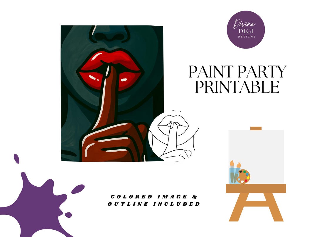 Shhhh Lips DIY Paint Party Printable: Couples Canvas Art (PNG Digital ...