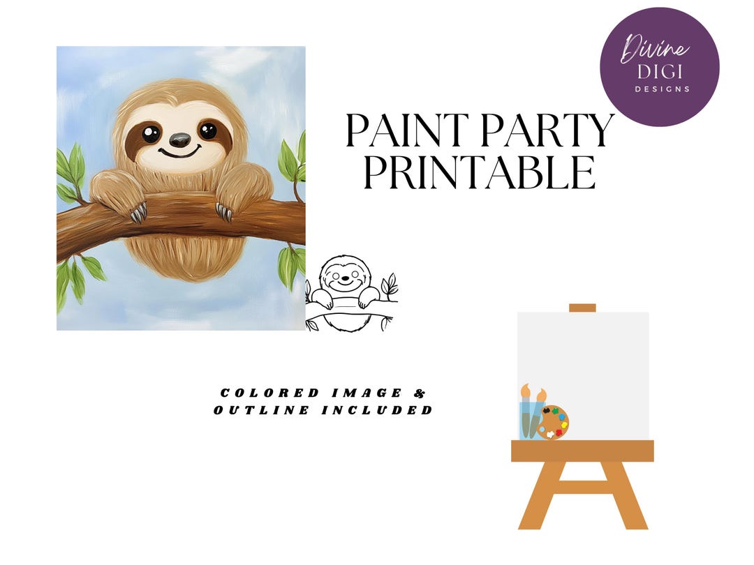 Sloth Canvas, DIY Paint Party Printable (digital Download) - Etsy