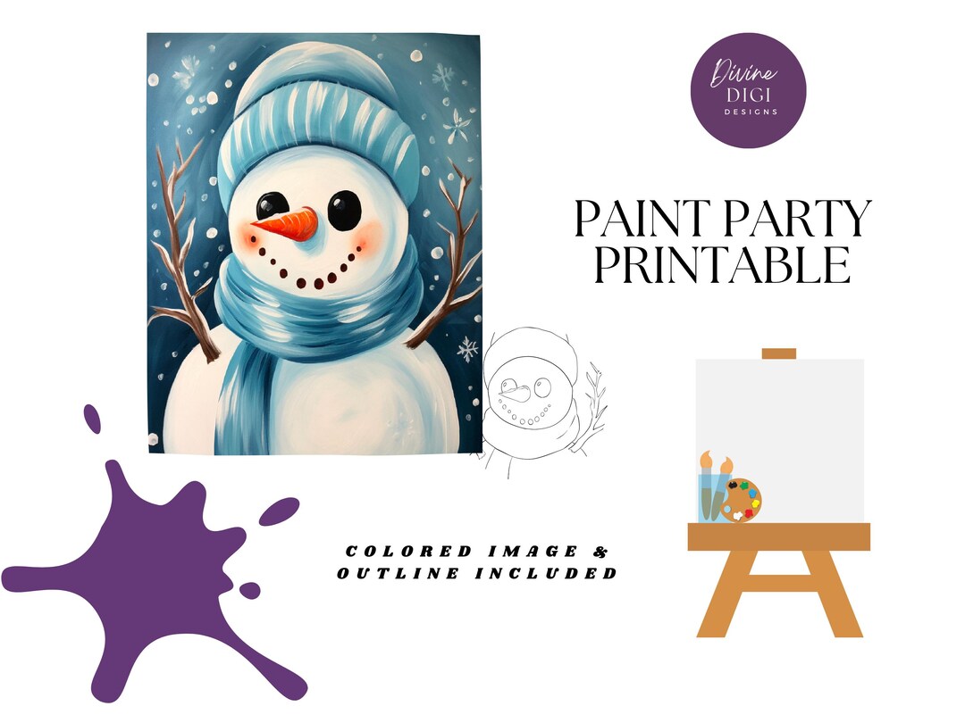 Snowman Winter Paint Party Printable: DIY Canvas Art (digital Download ...