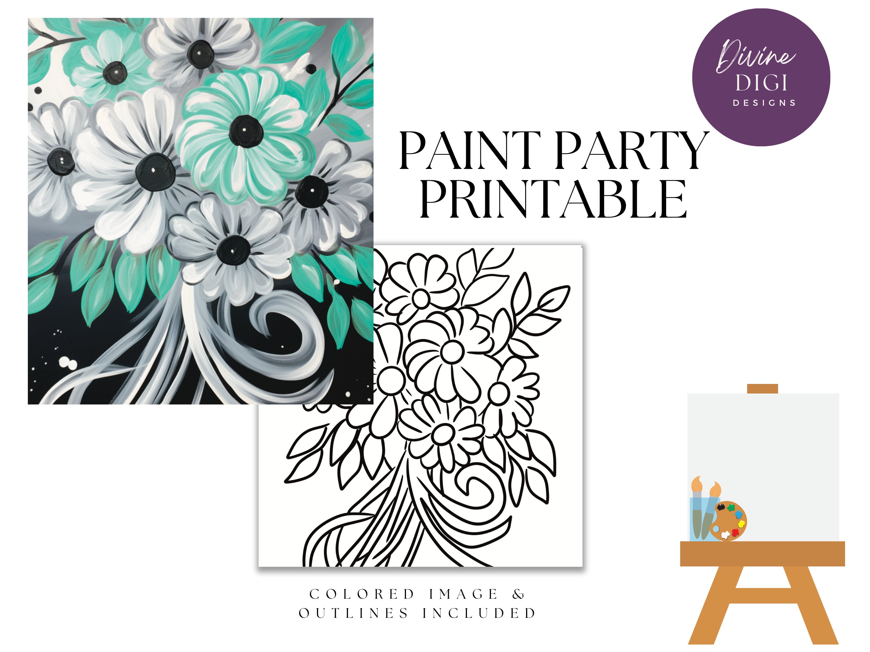 Paint Party Printable, Green Flowers, Instant Download, Awareness, PNG ...