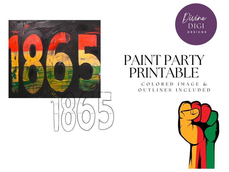 DIY Juneteenth Paint Party Printable, Pre-drawn Cute 1865, Instant ...