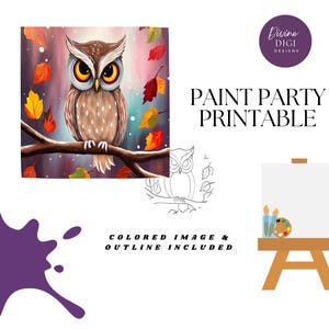 Autumn Owl Paint Party Printable: DIY Coloring Page (digital Download ...