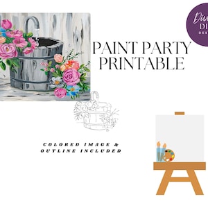 DIY Paint Party Printable, Pre-drawn Rustic Water Bucket With Floral ...