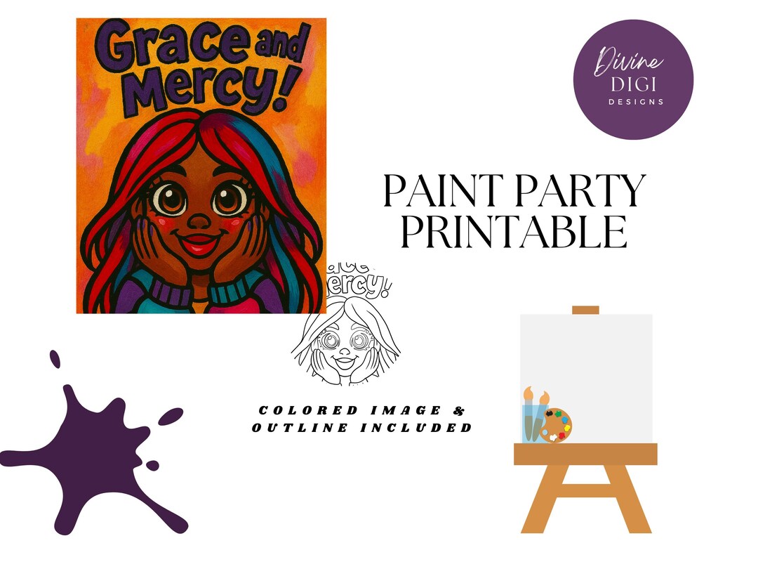 Grace and Mercy Paint Party Printable: Inspirational Canvas Art (PNG ...