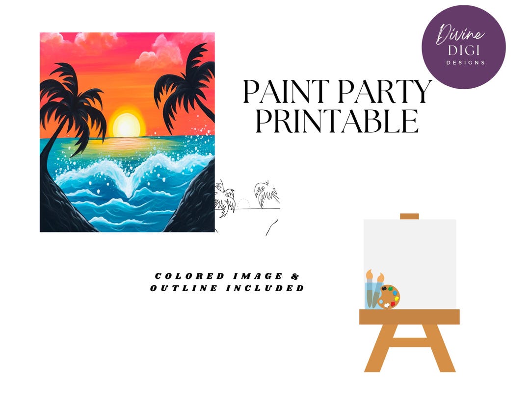 Tropical Sunset Paint Party Printable: DIY Canvas Art (digital Download ...