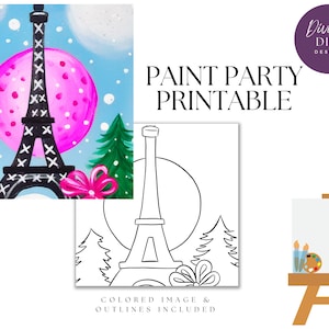 Eiffel Tower Paint Party Printable: DIY Canvas Art (PNG Digital ...