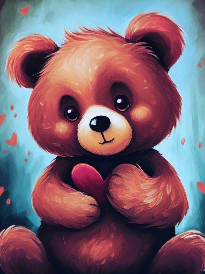 DIY Paint Party imprimible, lienzo de oso de amor predibujado, descarga ...