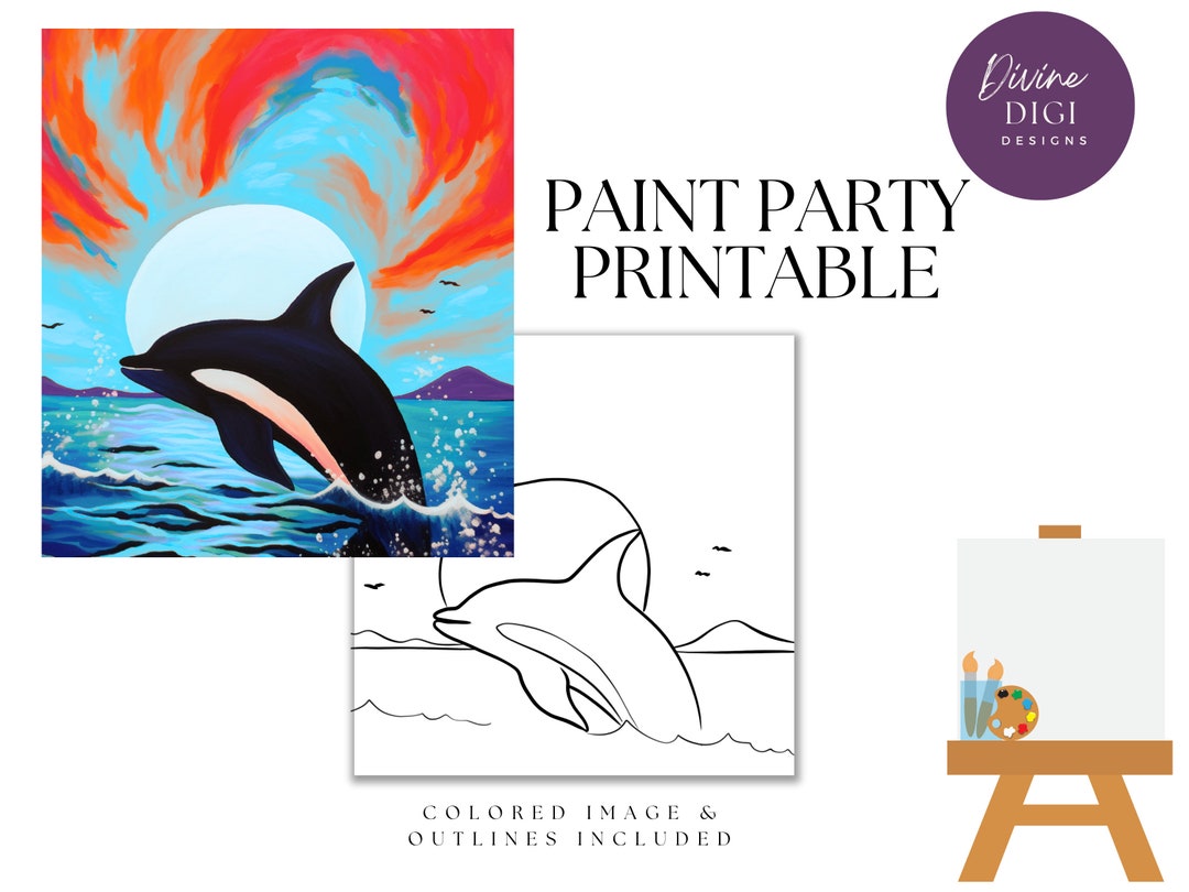 Whale Paint Party Printable: Pre-drawn Canvas Art (PNG Digital Download ...