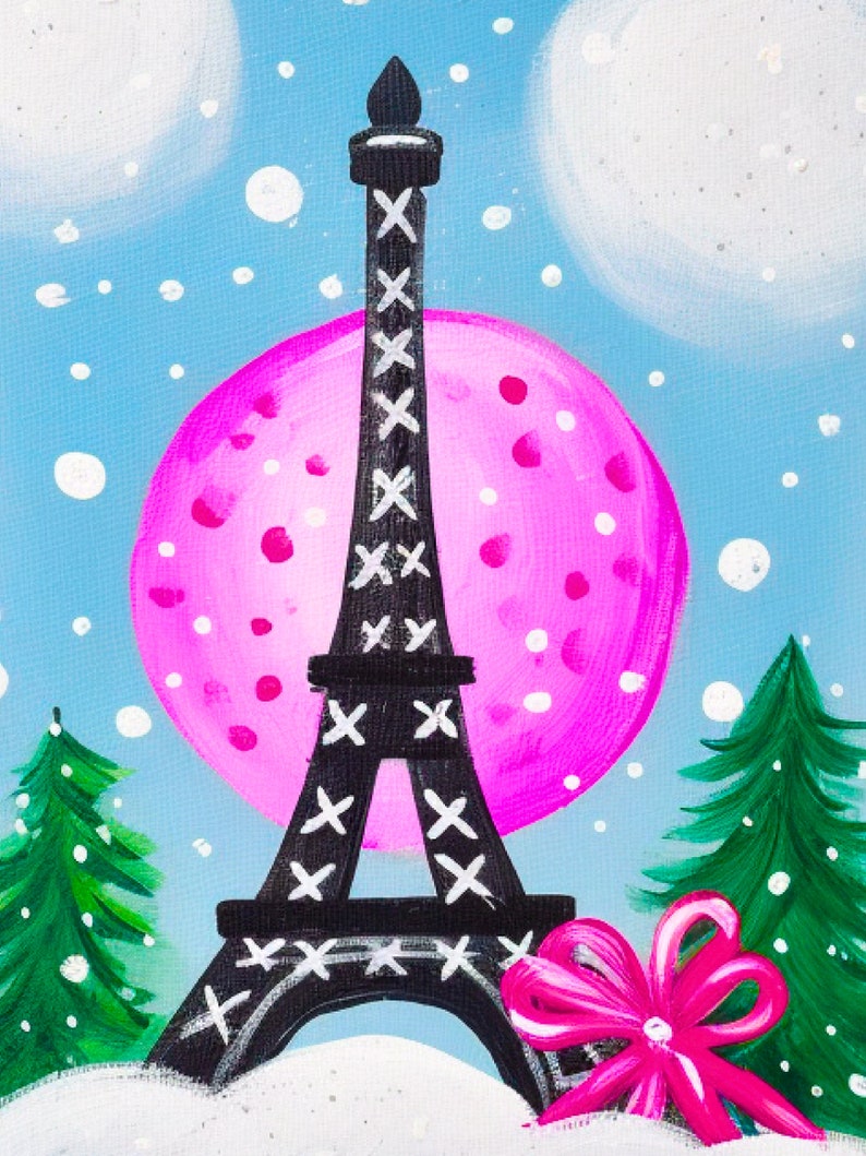 Eiffel Tower Paint Party Printable: DIY Canvas Art (PNG Digital ...