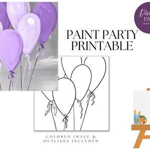Purple Balloons Paint Party Printable: DIY Canvas Template (PNG Digital ...