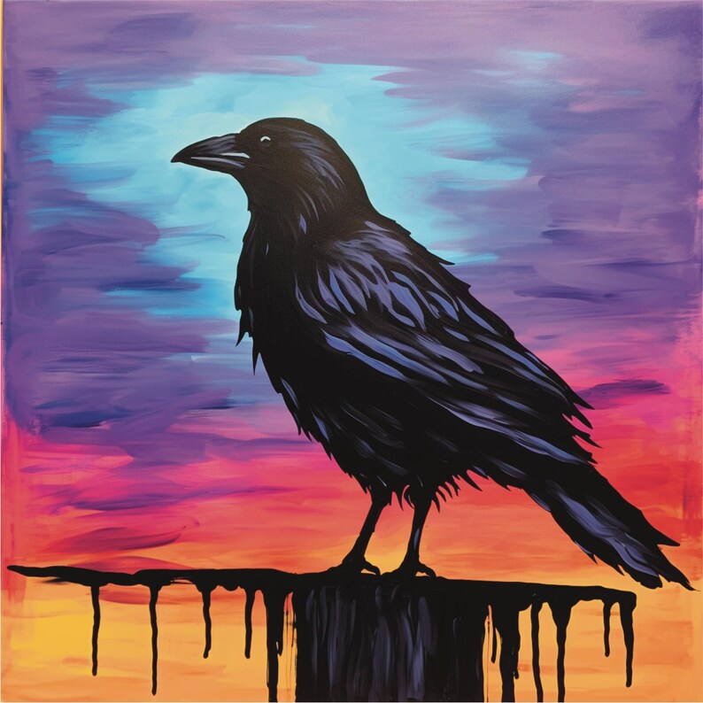 Raven Sunset DIY Paint Party Template: Printable Coloring Page (PNG ...