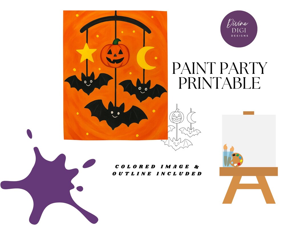 Halloween Bat Mobile: DIY Paint Party Template (digital Download, PNG ...