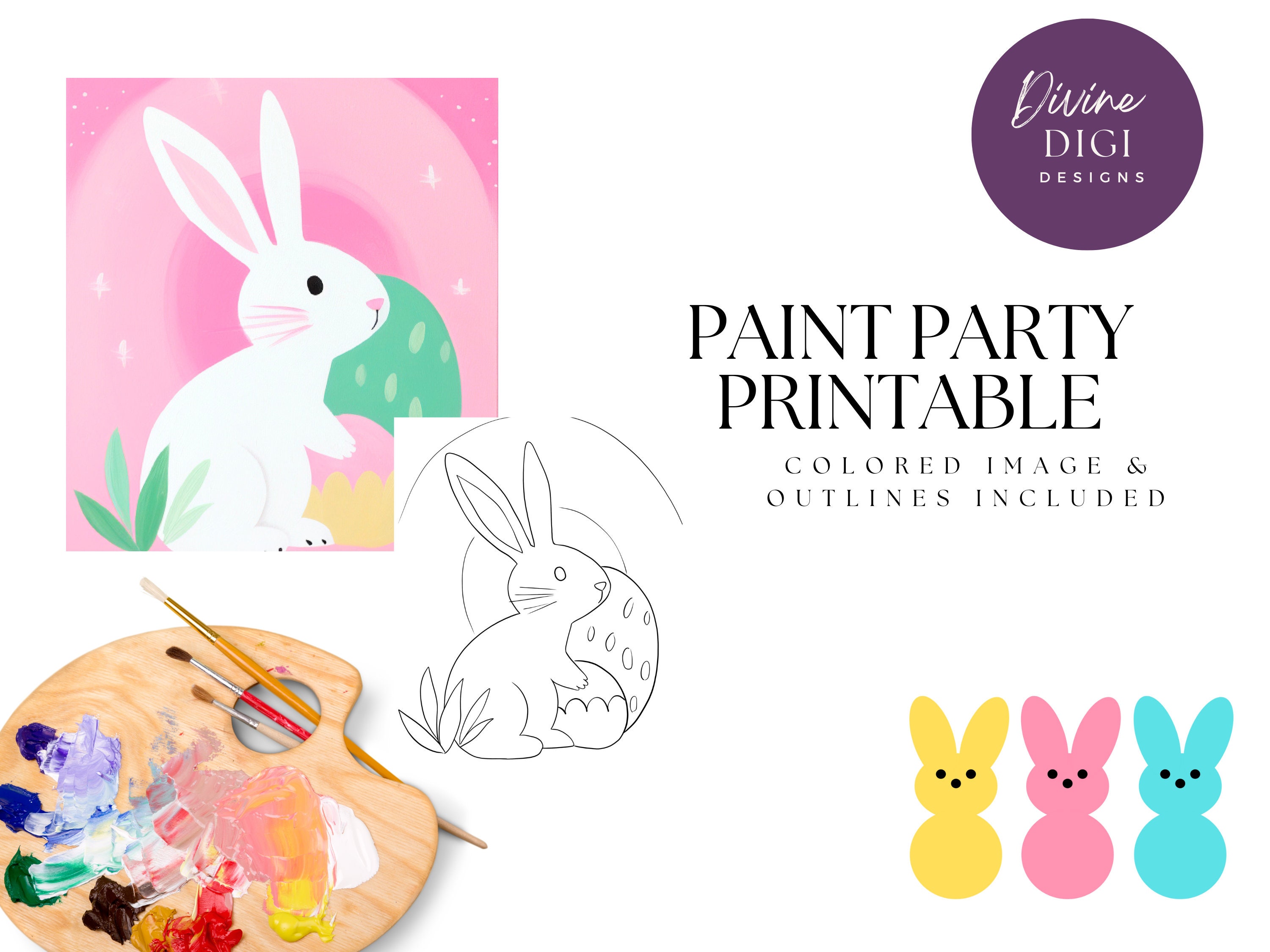 DIY Paint Party Printable, Pre-drawn Easter Bunny Canvas Diy, Instant ...