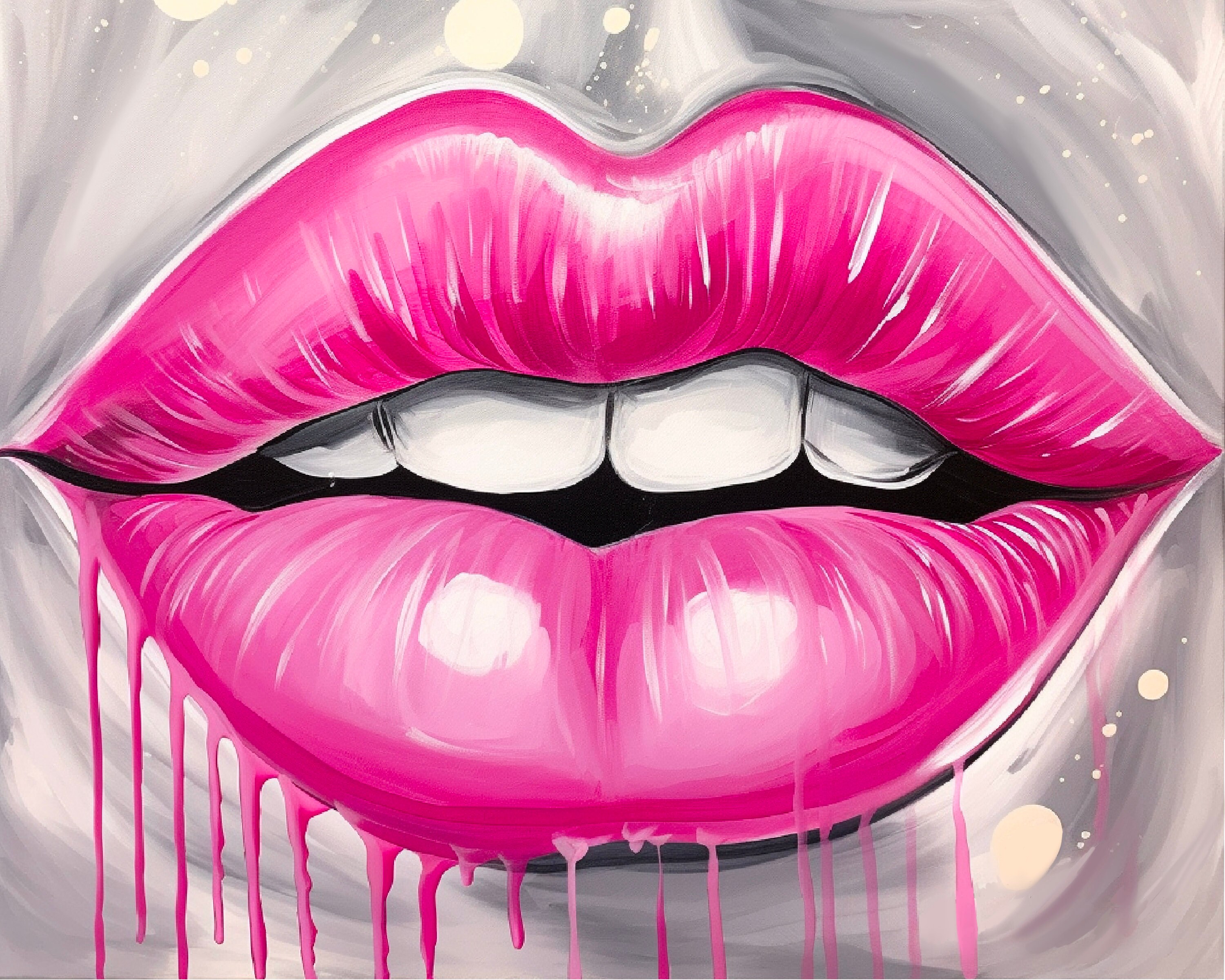 DIY Paint Party Printable, Pre Drawn Canvas, Hot Juicy Pink Lips ...